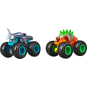 Hot Wheels Monster Trucks 1:64 Scale Dino 2-Pack, Set with Motosaurus & Mega-Wrex, Toy for Kids & Collectors
