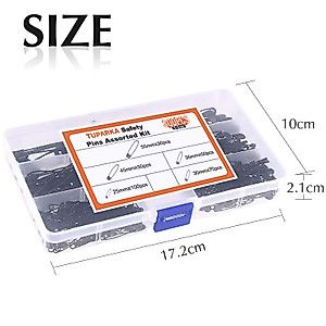 TUPARKA 5 Sizes Black Safety Pins Assorted 25-55mm Small and Large Safety Pins for Art Craft Sewing Jewelry Making in a PP Box (300 pcs)