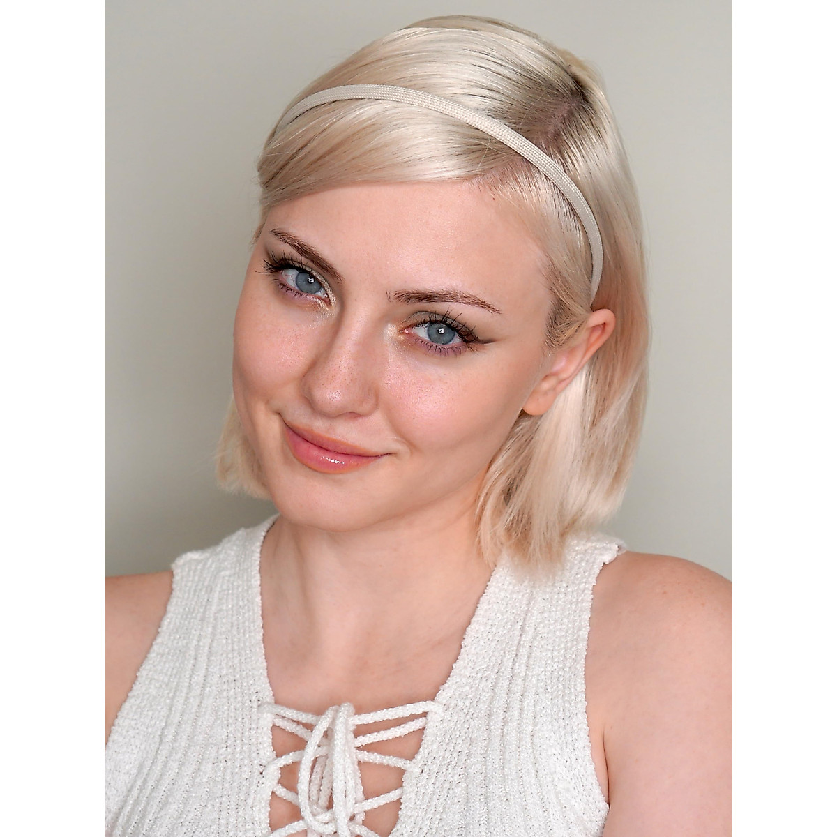 Heliums Thin Headbands For Women - 8mm Skinny Hairbands for Girls, 4 Count, Blends with Hair Color (Dark Blonde, Sandy, Beige and Ash Blonde)