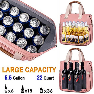 Womens Cooler Bag 22qt Collapsible Pink Soft Sided Car Cooler, 36 Can Lunch Cooler, Large Portable Leakproof Lunch Tote Bag Wine Cooler for School, Travel, Beach, Camping, Picnic, Fishing, Floating