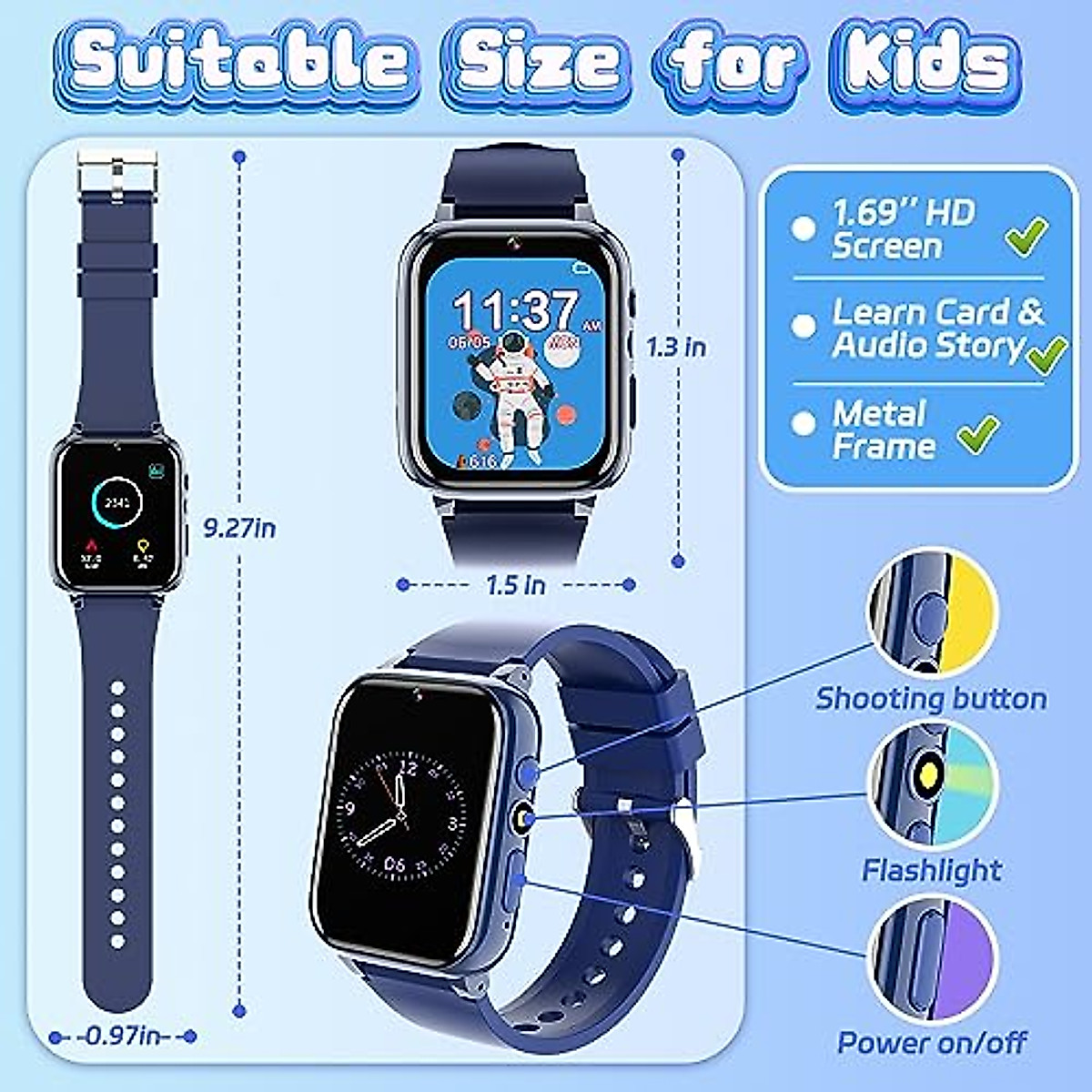 JYNZYUPO Smart Watch for Kids,1.7" Smart Watch Toys with 26 Games Camera Video Recorder Music Alarm Calculator Calendar Flashlight Stopwatch Pedometer Gift Toys for 3-12 Years Old Boys and Girls