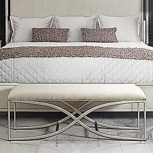 Roundhill Furniture Mantalia Upholstered Bench with Metal Frame, Champagne