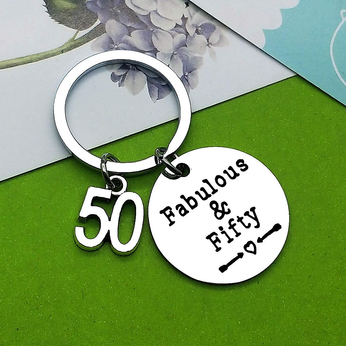 Birthday gifts 50th Birthday Keychain, 50th Birthday Gifts for Men & Women, Fabulous and Fifty Keychain,50th Bday Gifts for Him or Her,Fabulous & Fifty Gift for Her