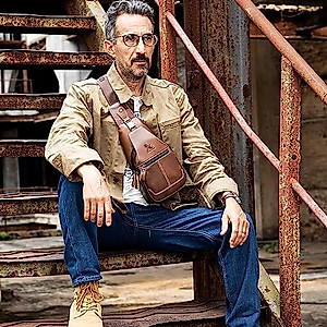 pundarika Leather Sling Bag for men Chest Bag shoulder bag crossbody casual chest pack Sling Backpack man bag-Brown