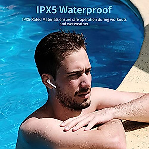 AMAFACE Cheap Wireless Bluetooth Earbuds, 32H Playtime Headphones with Type C Charging Case and mic, IPX5 Waterproof Stereo Earphones Headset for Sport White