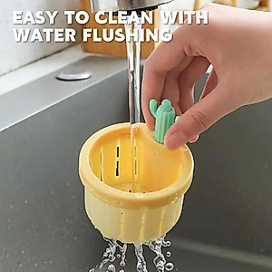 2PCS Cactus Kitchen Sink Drain Strainer,Press Automatic Dumping Basket Cactus Sink Strainer,Upgrade Multifunctional Cactus Sink Filter Net Lifting Basket,Kitchen Sink Drain Strainer.(Green+Yellow).