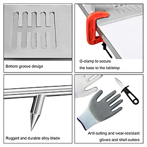Oyster Shucker Machine Adjustable Height Clam Oyster Opener Machine Aluminum Alloy Oyster Opener Tool Kit Including 2 Shucking Knife, Glove And g-Clip,Seafood Tools For Family Hotel Buffet