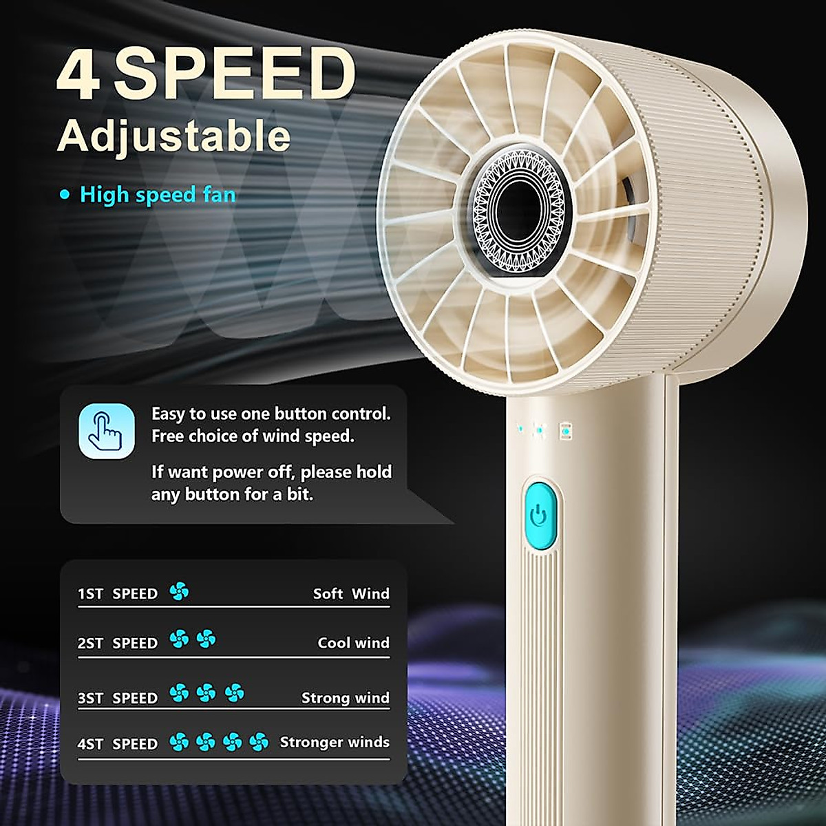 COZOME Personal Fans, Powerful Handheld Fans with 7000RPM Turbo, High Speed USB-C Rechargeable Pocket Fan, Max 16H Working Mini Portable Fans for Women, Mens, Kids, Outdoor, Super Ball, Blue