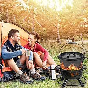 10 Quart Cast Iron Dutch Oven Pre-seasoned Pot with Lid Lifter Handle, Casserole Pot with Lid Lifter for Camping Cooking BBQ Baking