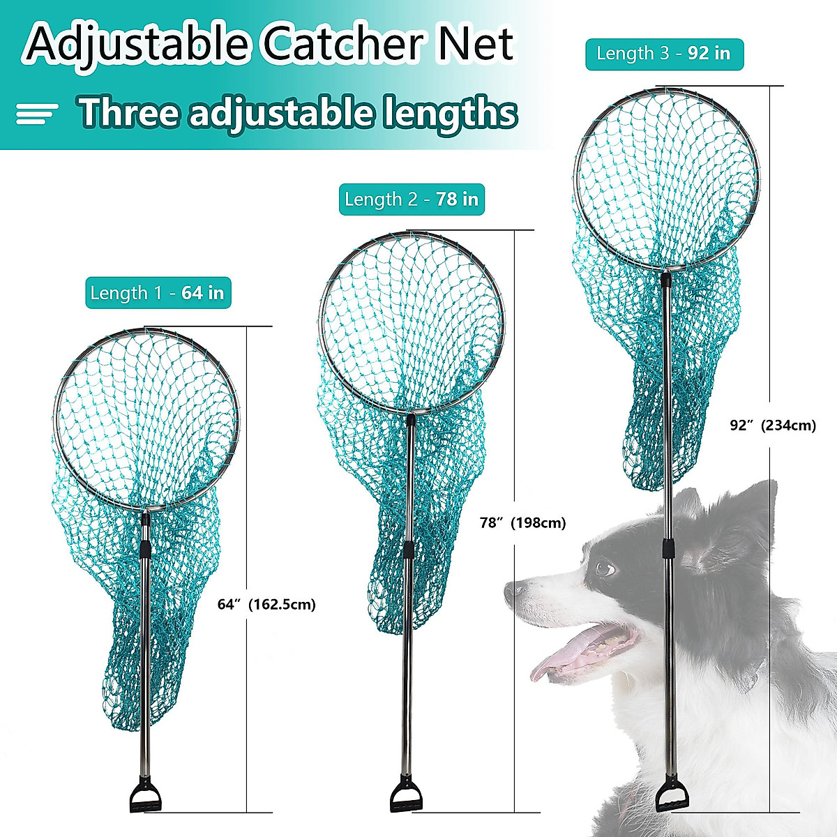 Wamlet Dog Catch Net Animal Control Net Poultry Catching Trap Tool Length Adjustable for Cat, Pigeon and Others (42~70" Handle with 22" Net Opening) (Stainless Steel, Natural)