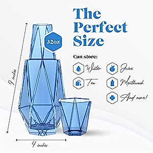 Modern Geometric Bedside Carafe | 2-Piece Set - Bedside Water Carafe | Glass Carafe with Cup that Doubles as Lid | Bedside Water Carafe and Glass Set in Blue (37oz)