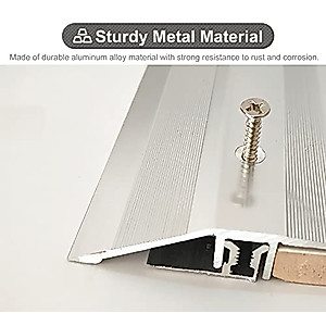 Transition Strip Silver Transition Threshold Strip, Carpet to Wood Non-Slip Floor Edging Trim, Thickening Door Edge Cover with Base & Screws, Easy to Cut