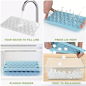 Ice Cube Tray, 3 Packs Round Ice Cube Trays for Freezer, Easy-Release 1 IN X 111 Pcs Ice Ball Maker Mold with Removable Lid and Bin Making Ice Balls for Tea Coffee Cocktail Whiskey (Blue)