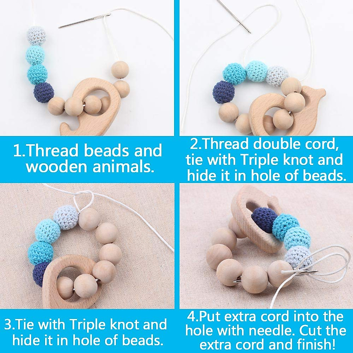 Teething Kit Baby Wooden Beads Rings Supplies, Make Your Own Baby Chew Jewelry, DIY Teether Necklace, 61pcs, Green