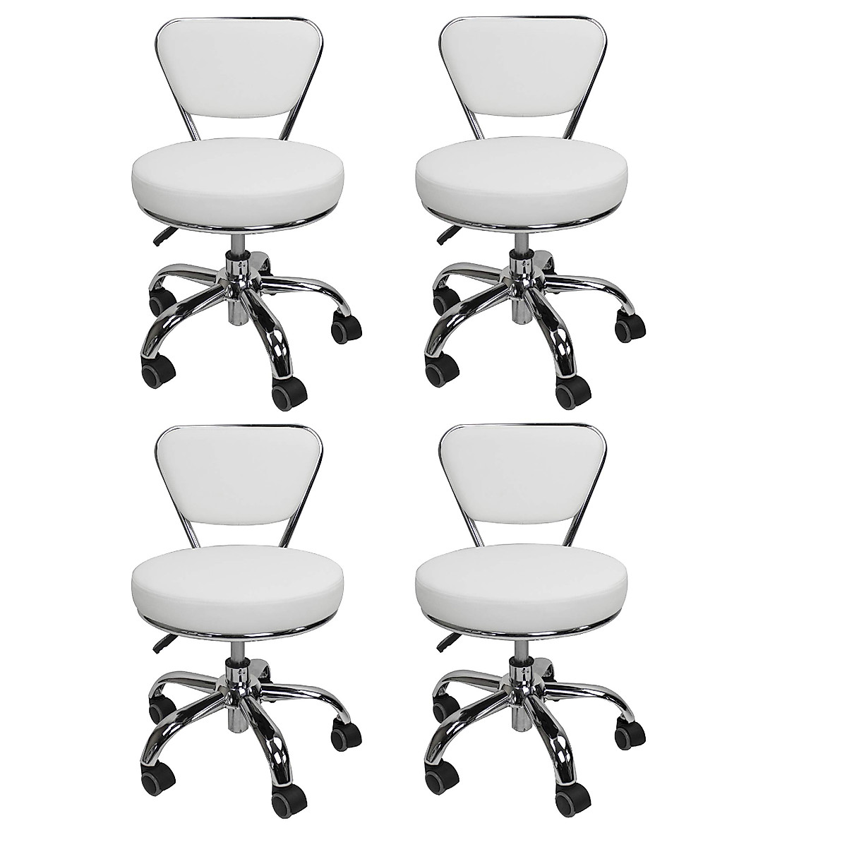 Set of 4 DAYTON WHITE Salon Nail Pedicure Stool Pneumatic, Adjustable Height, Rolling Salon Furniture & Equipment