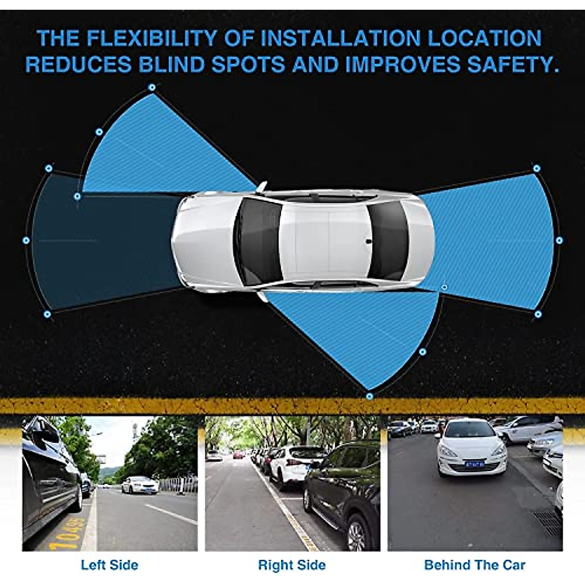 PARKVISION Mini Car Side View Camera/Rear View Camera/Front View Camera with Rotatable Lens,Paste Installation,Upside Down Flip Image Function Without Guideline