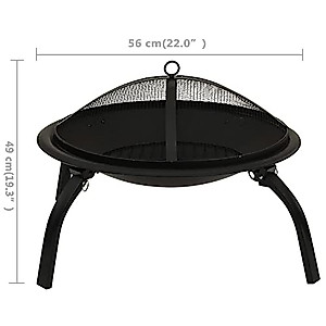 2-in-1 Fire Pit and BBQ,22" Wood Burning Firepit,Three-Legged Folding Steel Brazier,Outdoor Stove Bowl with Spark Screen Cover,Cooking Grid and Fire Poker, for Outside Camping Patio Garden-Black2