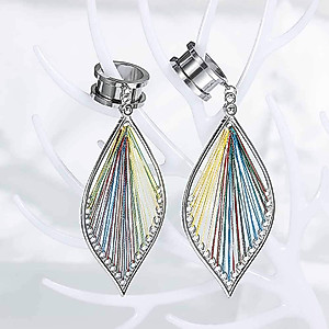 KUBOOZ Elegant Ear Gauges Leaves Dangle Tunnels Womens Piercing Plugs Earrings 4 Colors For Choose Size 2g(6mm) to 1 Inch(25mm)