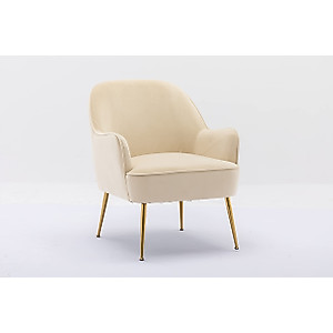 Bellemave Velvet Accent Chair,Modern Upholstered Leisure Arm Chair with Gold Metal Legs,Thickly Padded,Guest Chair Vanity Chair Club Chairs for Living Room Bedroom Office（Cream White）, W52752188