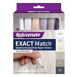Rejuvenate Exact Match Wood Furniture & Floor Repair Markers, 6 Count, White/Gray Markers Cover All Scratches, Scuffs And Damage To Wood Furniture And Flooring