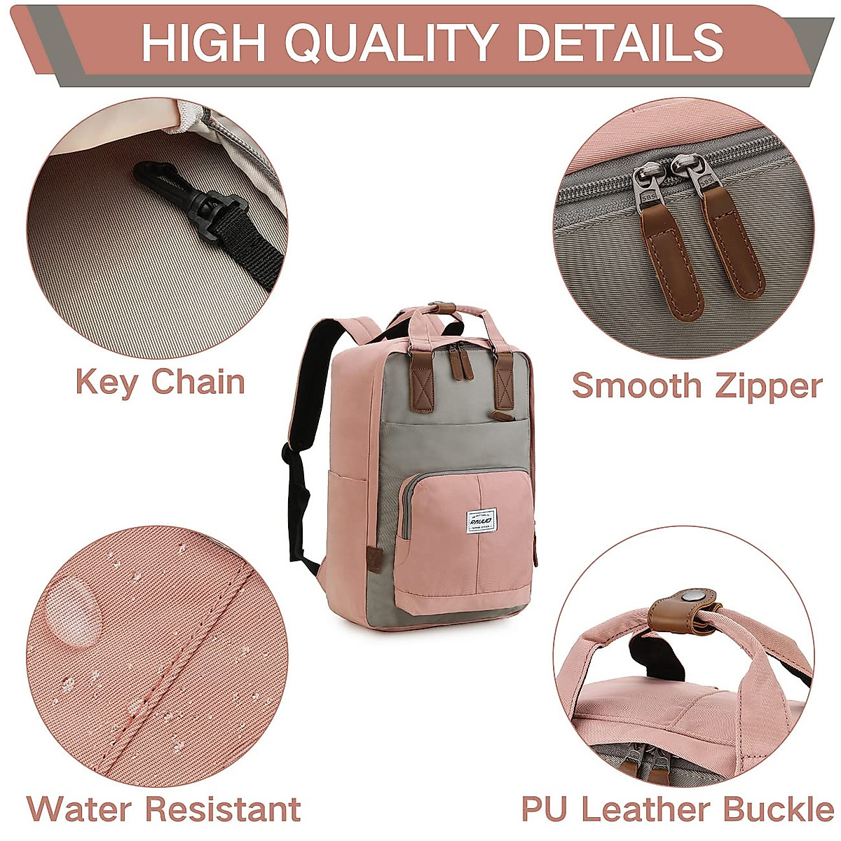 RAVUO Backpack for Women, Water Resistant Lightweight Flap Backpack 15.6 Inch Computer Back Pack Travel Bookbag for College Work Business Pink