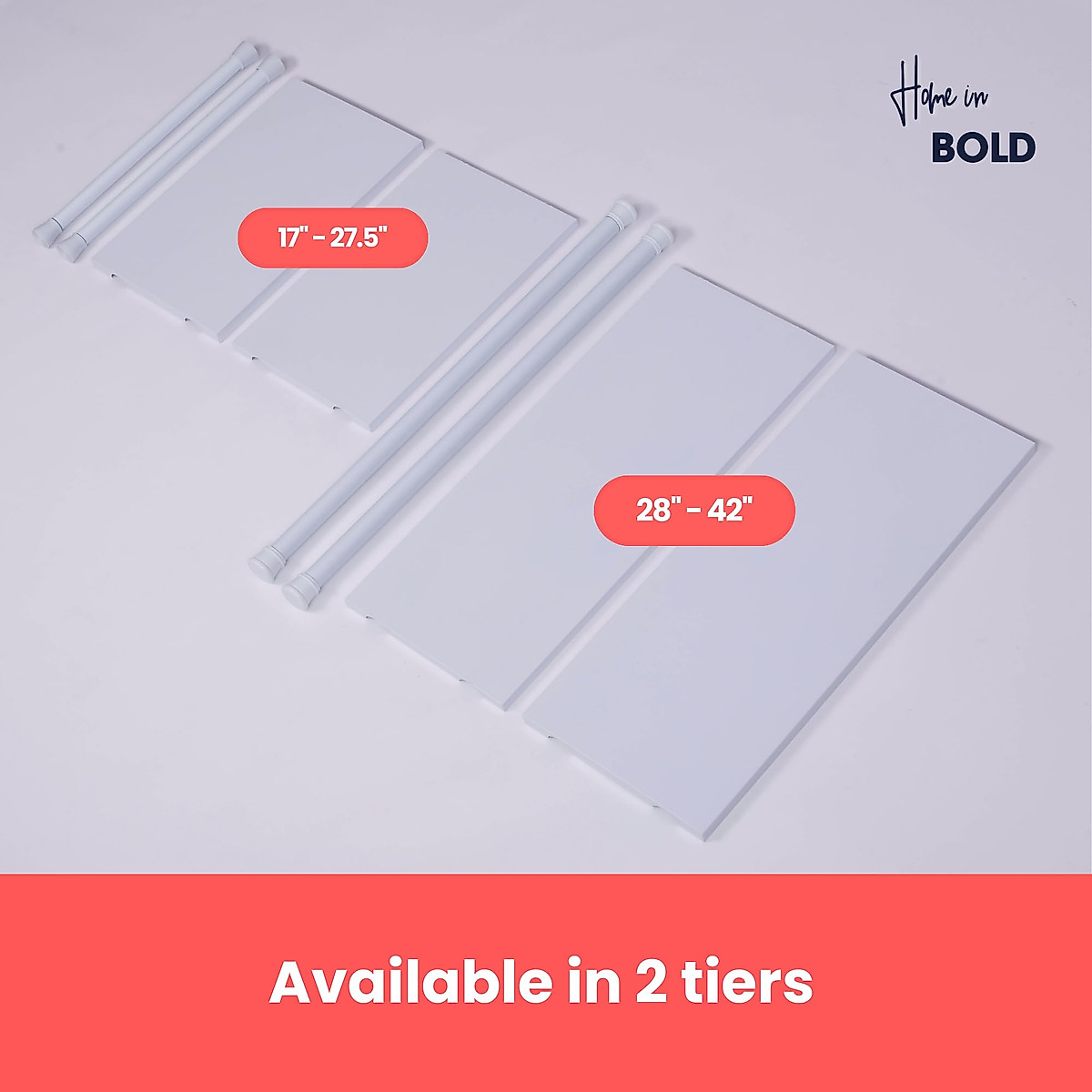 Expandable Closet Tension Shelf Storage Rack - No Drill Cabinet Shelf | Tension Rod Shelf for Closet No-Slip | 17-27.5" - Shelf Divider Horizontal - Adjustable Tension Shelf for Cabinet (NO Damage)