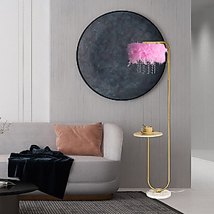 beaysyty Unique Led Pink Feather Floor Lamp with Tray,Ostrich Feather Stand Lamp,Living Room Bedroom Office Shop Window Decoration Lamp,Foot Switch and Brass/Gold Finish Arc Floor Lamp