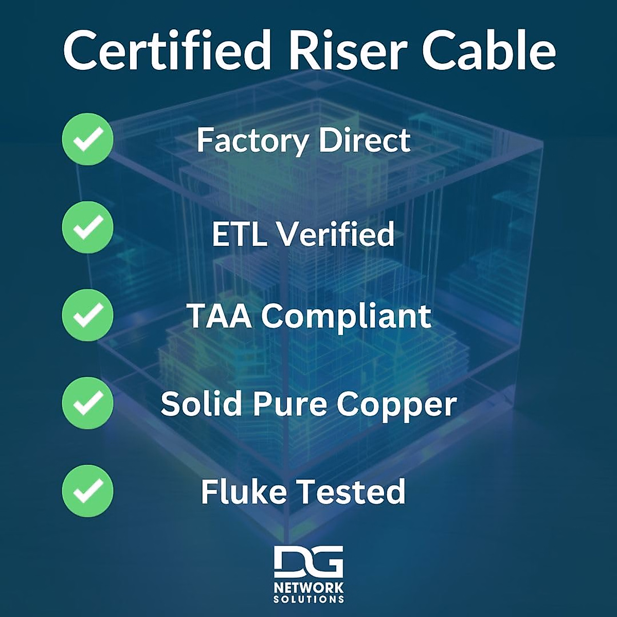 DG Cat6 Riser (CMR), 1000ft, Unshielded, 23AWG, Solid Bare Copper, Up to 10Gb Speeds, No Spline, Faster-Easier Terminations, 550MHz, ETL Listed, Indoor/Home/Commercial Use, Bulk Ethernet Cable, White