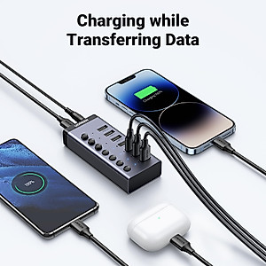 UGREEN Powered USB 3.0 Hub, 7-Port USB Adapter with 4 Smart Charging Ports, USB Splitter with Individual Led On/Off Switches and Power Adapter, USB Ports Extender for Laptop PC