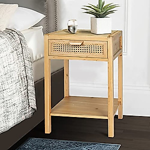 Polar Aurora Nightstand, End Table with Woven Pattern Drawer and Open Storage Shelf, Bedside Furniture, Side Table for Bedroom, Easy Assembly, Natural Walnut