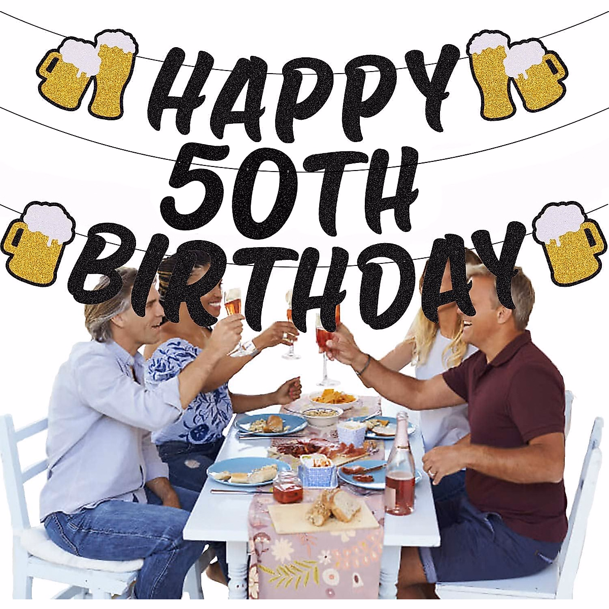Happy 50th Birthday Banner for Men Cheers to 50 Year Garland Decoration 50s Bday Party Celebration for Women 50 Anniversary Backdrop Decor Supplies