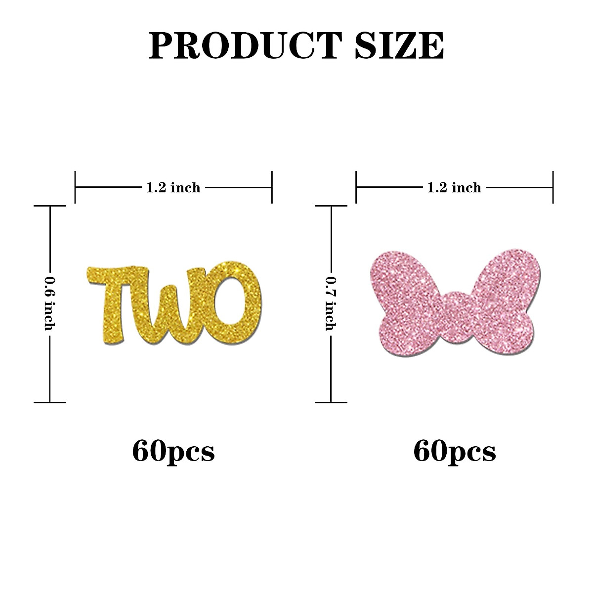 INNORU Bow Two Confetti Glitter, Baby Girl 2nd Birthday Paper Scatter, Kid 2nd Birthday Anniversary Party Table Decorations Confetti, 120pcs