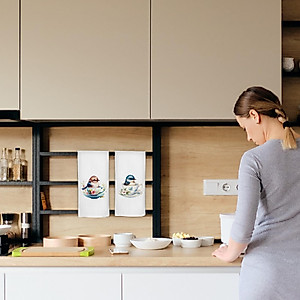 Pugwak Floral Birds Kitchen Dish Towels 16x24 Inch Set of 2, Bird Tea Cup Gift for Bird Lover, Cute Nature Birds Dish Towels, Flower Decorative Hand Towels Tea Towels for Kitchen Home