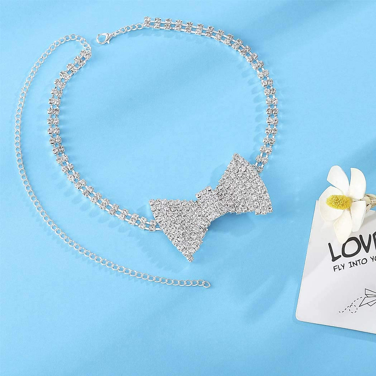 ELABEST Sparkly Rhinestone Necklace Bowtie Crystal Choker Bowknot Tennis Chain Wedding Bridal Bridesmaid Costume Jewelry for Women