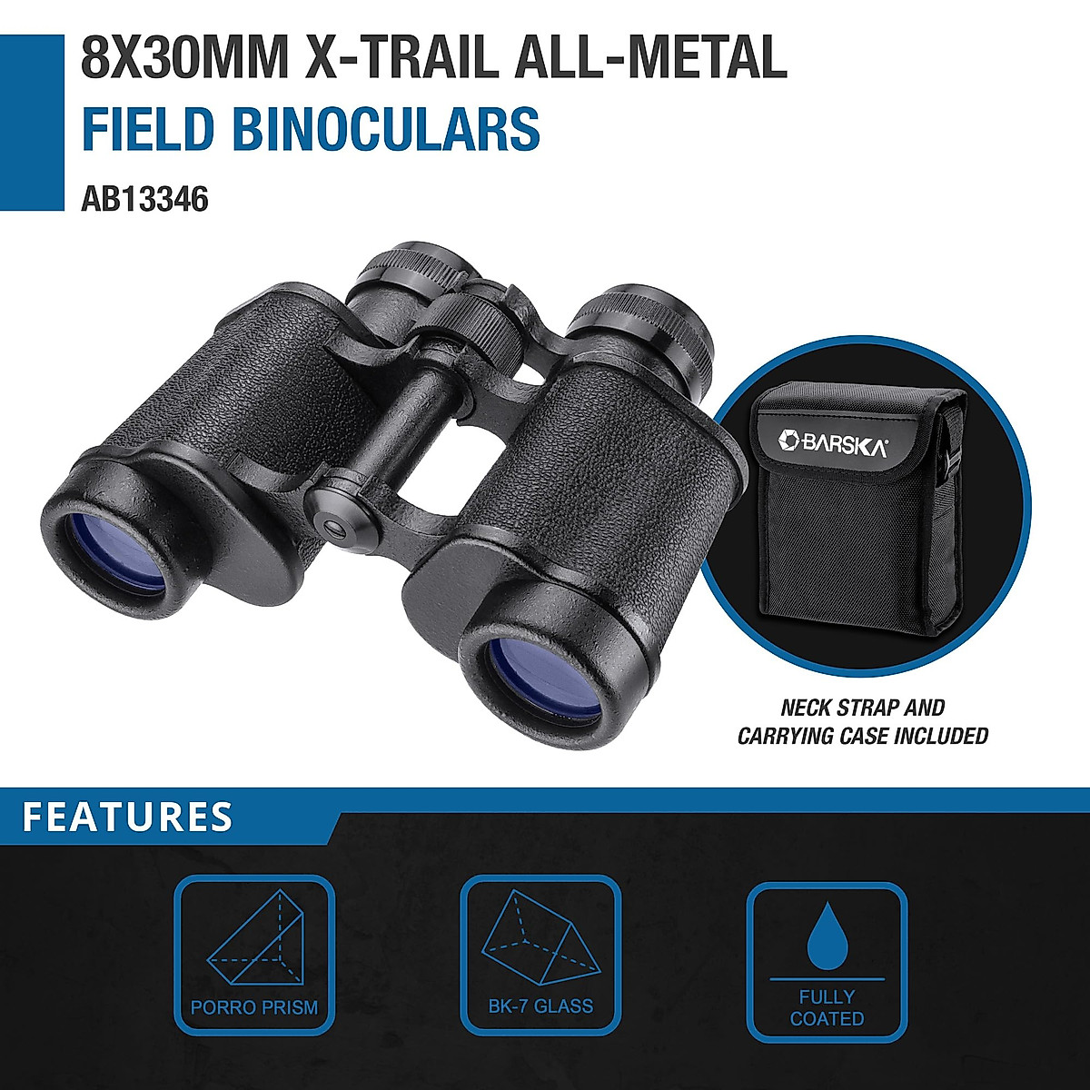 Barska AB13346 X-Trail 8x30 All-Metal Field Compact Binoculars for Adults and Kids, Birding, Hunting, Sports, etc
