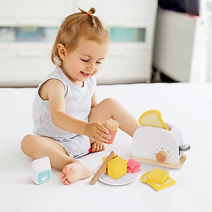 TOOKYLAND Wooden Pop Up Toaster Play Set, Play Toaster for Kid Kitchen, Wooden Play Kitchen Set with Accessories (10 pcs)…