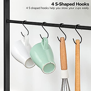 HOOBRO Kitchen Bakers Rack with Power Outlet, Coffee Bar, Microwave Oven Stand with Mesh Basket, Coffee Station with 4 S-Shaped Hook, Kitchen Shelf, for Kitchen, Living Room, Rustic Brown BF05HB01