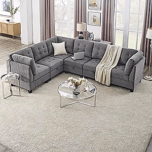 Free Combination Modular Sofa Reversible Sectional Couch Oversized L Shaped Sofá Upholstery Deap Seat Sleeper Couches Bed with Storage for Living Room Spacious Space,3 Single Chairs,Three Corners