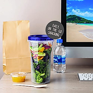 PLASTICPRO 48 Ounce Twist Top Deli Containers Clear bottom With Blue Top Twist on Lids Reusable, Stackable, Food Storage Freezer Container Pack of 4 (Blue)