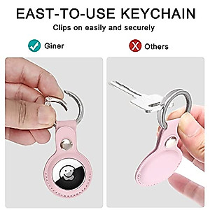 NeBuRing Leather Airtag Case,Key Ring Holder Protection Cover with Keychain Compatible for New Apple Air Tag-Pink