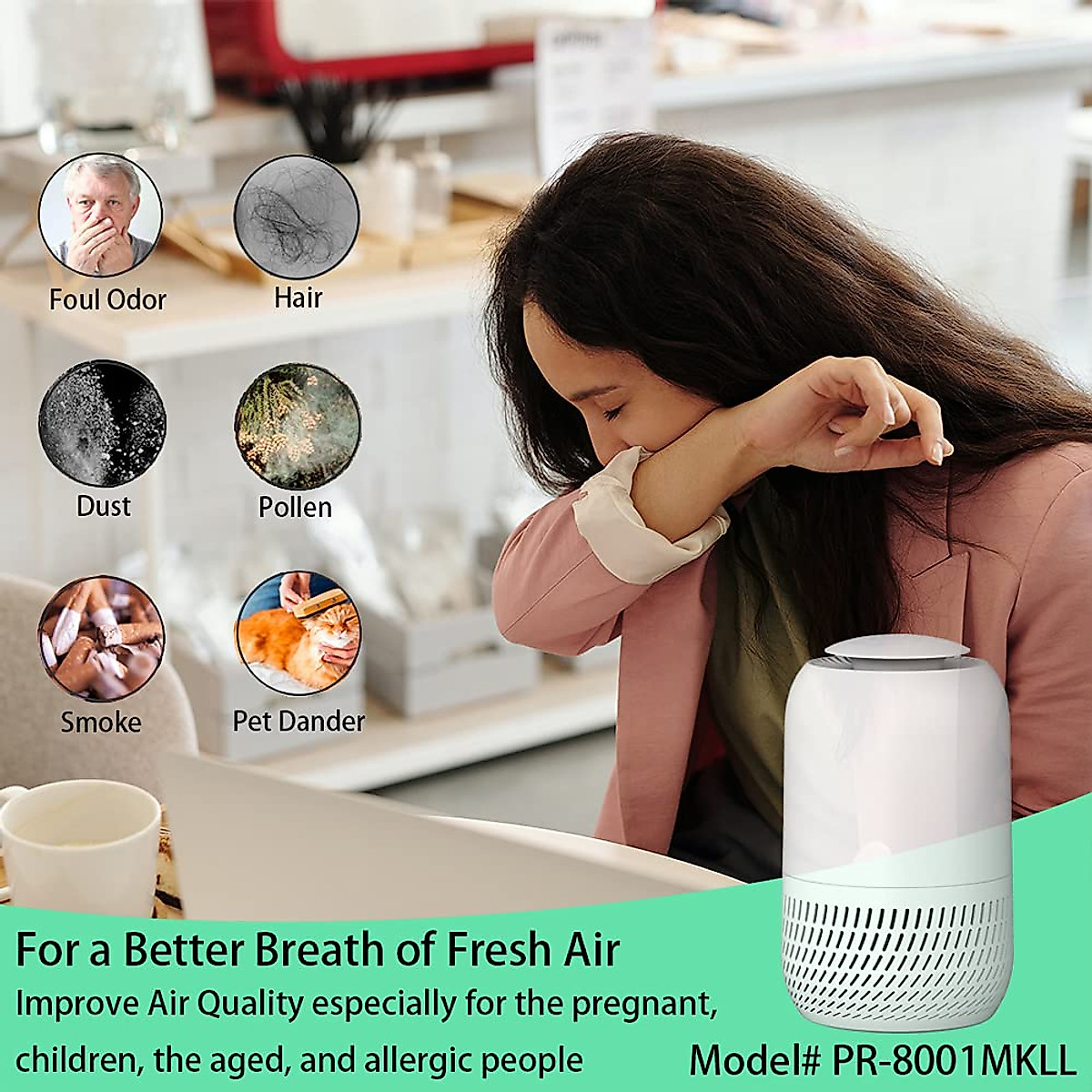 Oppetec Air Purifier for Home, H13 HEPA Air Cleaner with Sleep Mode Night Light Speed Control for Bedroom Office Living Room Kitchen-White Color