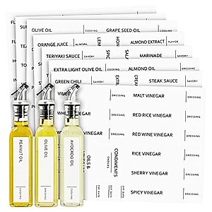 Talented Kitchen 132 Preprinted Minimalist Oil Labels for Bottles, Condiments Labels, Oils and Vinegars Dispenser Stickers, Pantry Labels for Oil Bottles Organization
