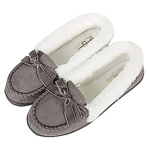 Jessica Simpson Womens Micro Suede Moccasin Indoor Outdoor Slipper Shoe,Grey,Medium
