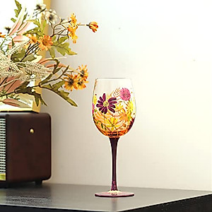 NymphFable Forever Flower Wine Glass 15oz Hand Painted Wine Glasses, Colorful Wine Glasses Birthday Wedding Gifts for Women