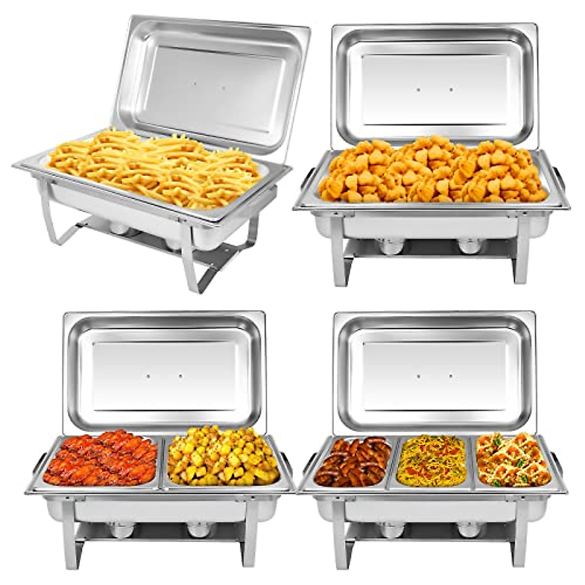 ORNKAT Chafing Dish Buffet Set[4 Pack] 8QT Stainless Steel Buffet Chafers,Catering Food Warmers Set With 7 Trays
