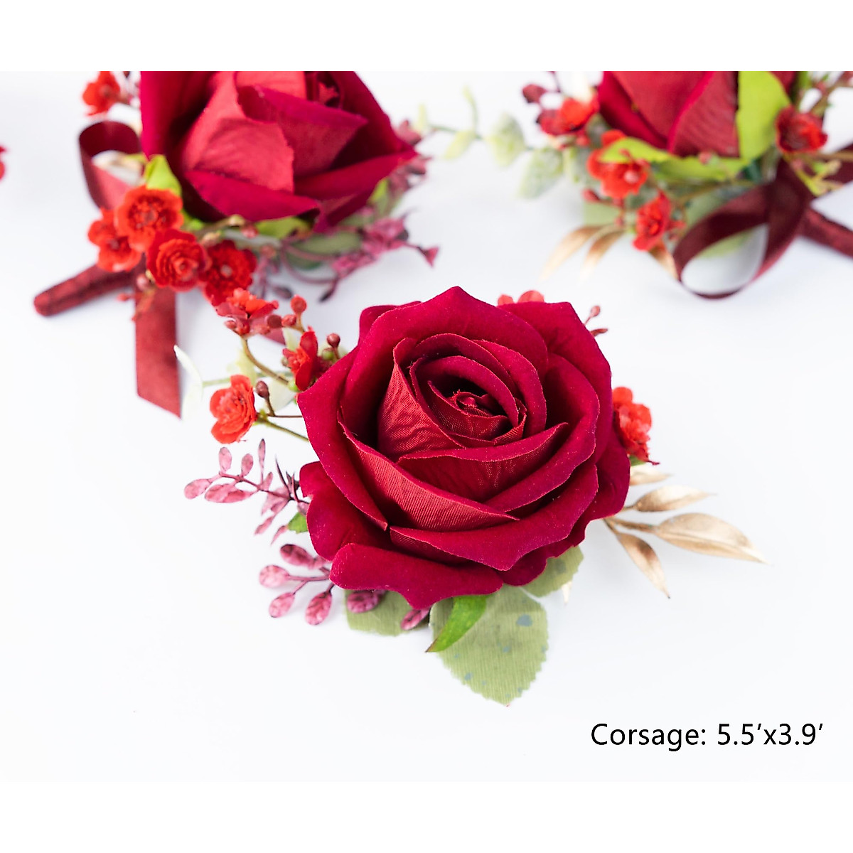 YSOJMAN Corsage and Boutonniere Set for Groom Bride Groomsmen Bridesmaids Wedding Party Prom, Artificial Roses Flower Boutonniere for Men Wedding Mother Grandmother for Bridal Shower Prom (Burgundy)