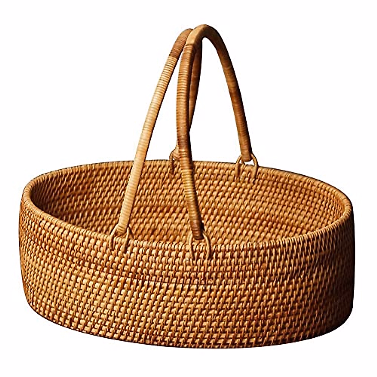 Retro Rattan Basket Handmade Portable Picnic Tea Set Travel Storage Box (Size : Highest: 30) (Highest: 27.5)