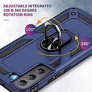 Vaki for Samsung Galaxy S22 5G Case with Built in Screen Protector Military Grade Hard Rugged Cover Heavy Duty Armor Galaxy S22 Phone Cases with Metal Ring Kickstand Shockproof Blue