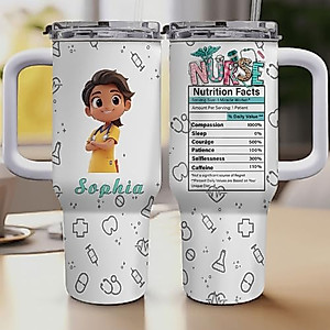 Personalized Nurse Tumbler 40oz -nurse translator-Custom Name Insulated Travel Mug with Handle & Straw, Gift for Nurses, Medical Workers, Appreciation, Mother's Day jxvOfX