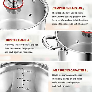 12-Quart Stock Pot, E-far 18/10 Stainless Steel Stockpot with Lid for Cooking Simmering Soup Stew, Heavy Duty Cookware Works w/Induction, Non-toxic & Corrosion Resistant, Dishwasher Safe